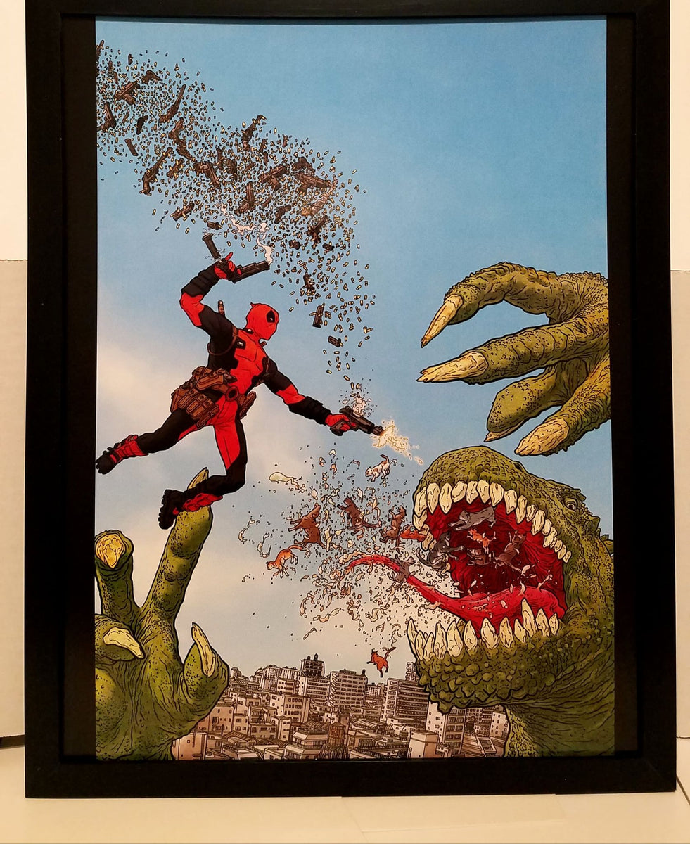 Deadpool vs. Godzilla by Geof Darrow 11x14 FRAMED Marvel Comics Art Pr ...